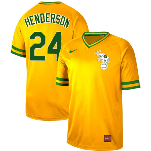 Athletics 24 Rickey Henderson Yellow Throwback Jersey on sale,for Cheap ...