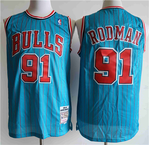 Bulls 91 Dennis Rodman Blue 1995-96 Hardwood Classics Swingman Jersey ...