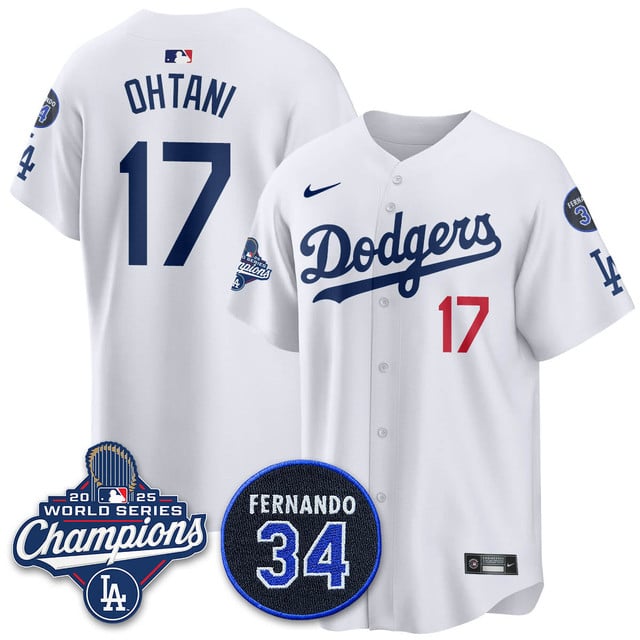 Los Angeles Dodgers 2025 World Series Champions Jersey white #17 Shohei ...