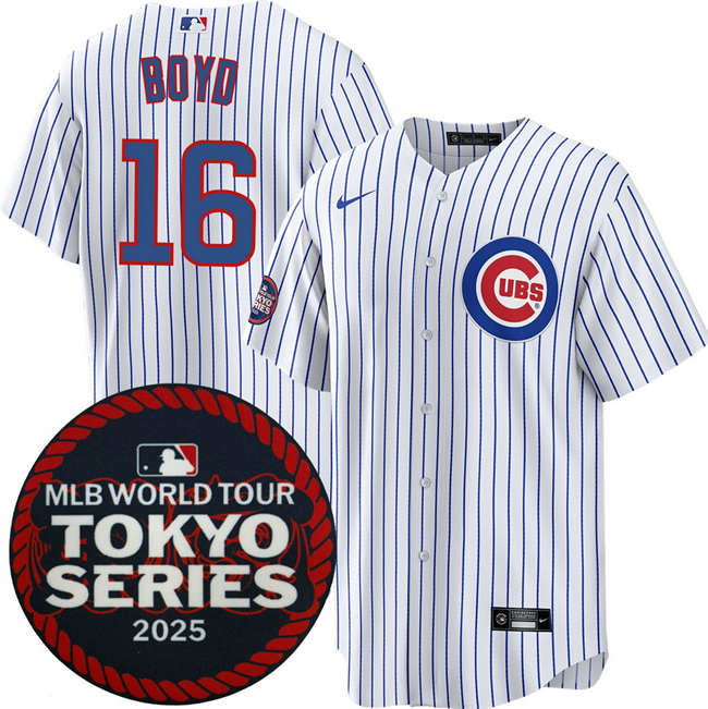 Men's Chicago Cubs #16 Matthew Boyd White 2025 World Tour Tokyo Series ...