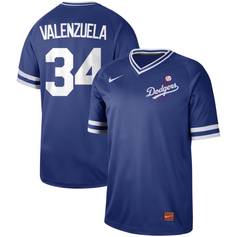 Men's Los Angeles Dodgers 34 Fernando Valenzuela Blue Throwback Jersey ...