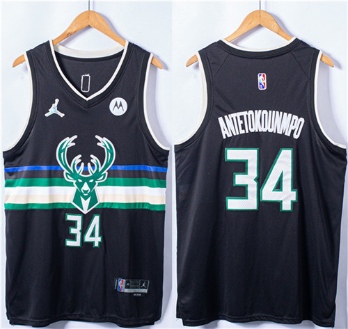 Men's Milwaukee Bucks #34 Giannis Antetokounmpo Black Stitched ...