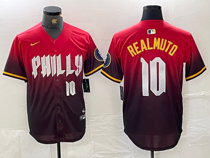 Men's Philadelphia Phillies #10 JT Realmuto Red 2024 City Player Number ...