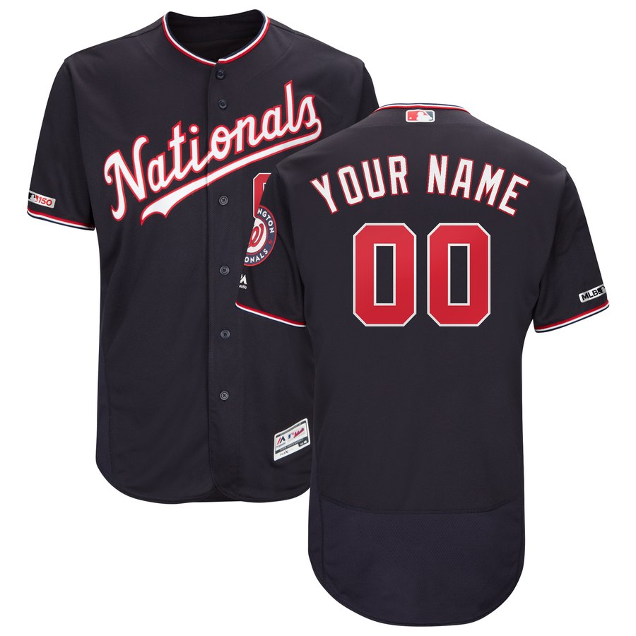 Men's Washington Nationals Navy Customized 150th Patch Flexbase Jersey ...