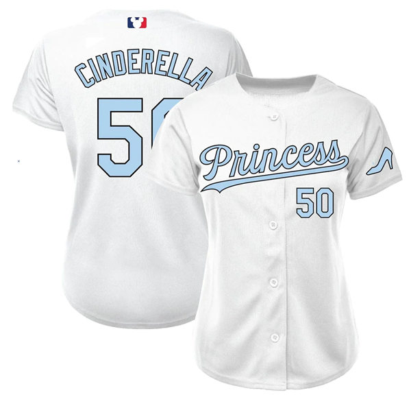 Mens Youth Disney #50 Cinderella Princess Cindy Baseball Jersey White