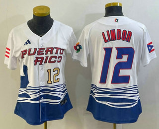 Womens Puerto Rico Baseball #12 Francisco Lindor Number 2023 White ...